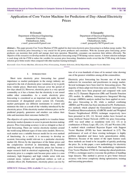 application of core vector machine for prediction of day ahead electricity prices pdf