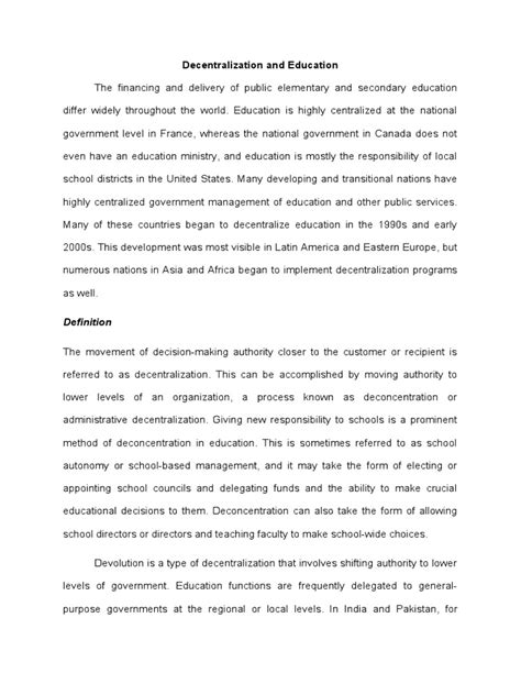 decentralization and education pdf decentralization devolution