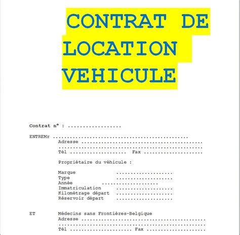 Exemple De Mod Le De Contrat De Location De V Hicule En Word