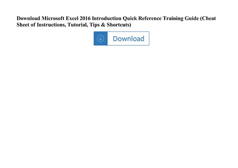 microsoft excel 2016 introduction quick reference training guide cheat sheet of instructions