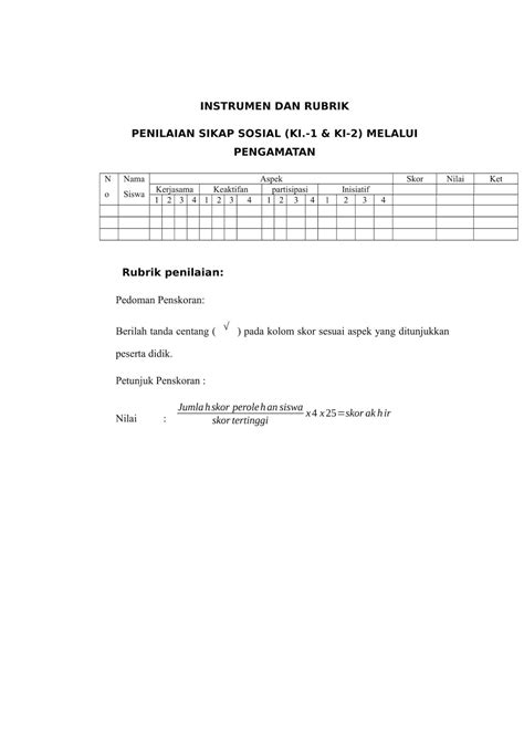 Instrumen Penilaian Kompetensi Inti 1 Dan 2 Media Pembelajaran Al Qur