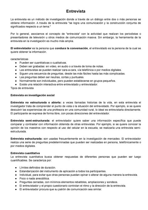 Entrevista Entrevista La Entrevista Es Un M Todo De Investigaci N