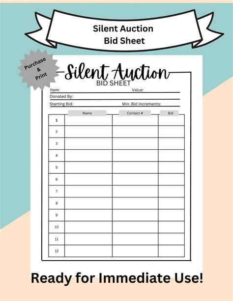 Printable Silent Auction Bid Sheet Silent Auction Sign Up Sheet