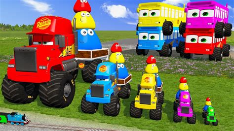 5 MONSTER TRUCK Vs Big Small Mcqueen Truck Funny Car Vs Slide Color