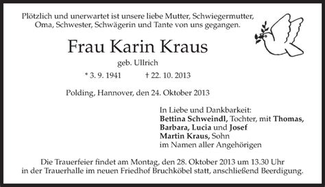 Traueranzeigen Von Karin Kraus Trauer Merkur De