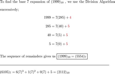 convert 1999 {10} from decimal to base 7 notation conve quizlet