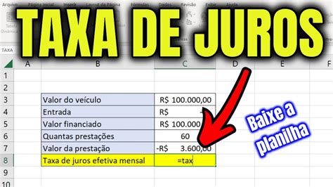 Como Calcular Taxa De Juros De Financiamento De Veiculo No Excel