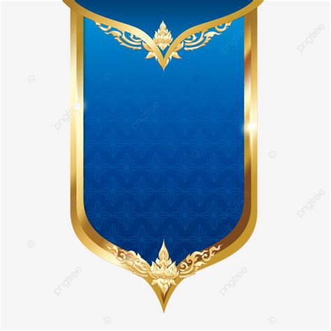 Thai Retro Frame Pattern Exotic Border Gold Blue Luxurious Tag Blue