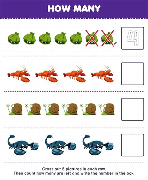 Jogo de educação para crianças contar quantos escorpião de caracol de