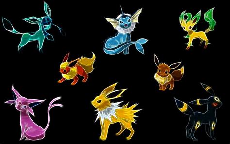 Pokemon Flareon Eevee Espeon Vaporeon Jolteon Eeveelutions Fondo Negro