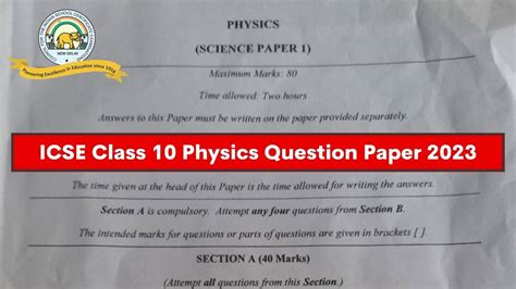 Icse Class 10 2023 Physics Paper Image To U