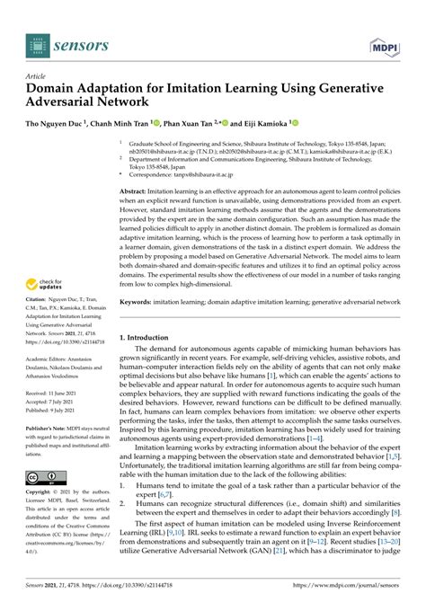 pdf domain adaptation for imitation learning using generative adversarial network