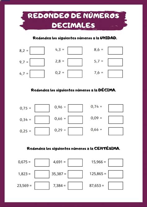 Ficha online de Redondeo de números decimales para 5º Puedes hacer los