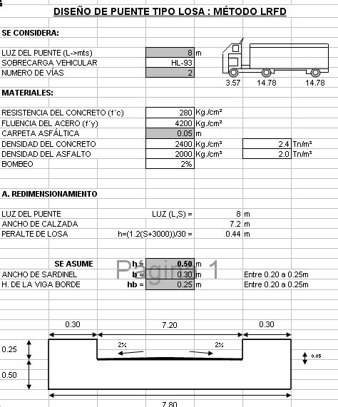 Diseno De Puente Tipo Viga Losa Con Aashto Lrfd Plantilla Excel