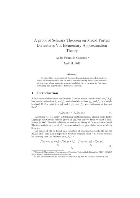 pdf a proof of schwarz theorem on mixed partial derivatives via elementary approximation theory