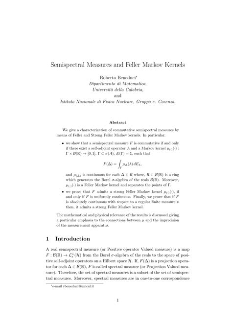 pdf semispectral measures and feller markov kernels