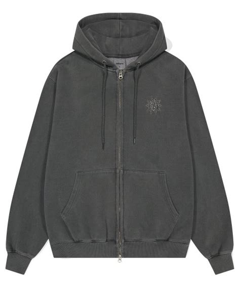 MUSINSA公式 MAHAGRID SUN LOGO PIGMENT ZIP UP HOODIE CHARCOAL MG2DFMM430A