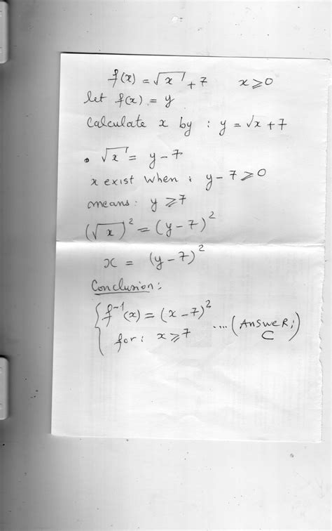 What Is The Inverse Of Function F F X Vx Brainly