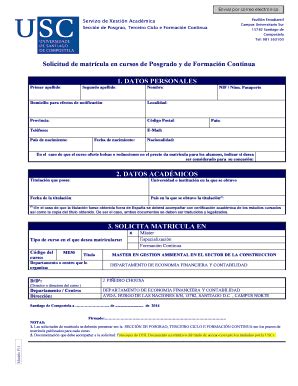 Completable En línea Solicitud de matr cula en cursos de Posgrado y de