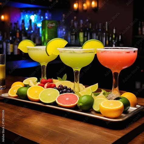 Tres Copas Con Cocteles De Frutas De Colores Amarillo Verde Y Rojo