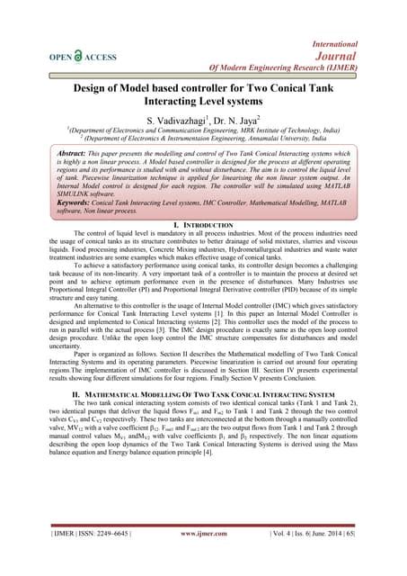 design of model based controller for two conical tank interacting level systems pdf