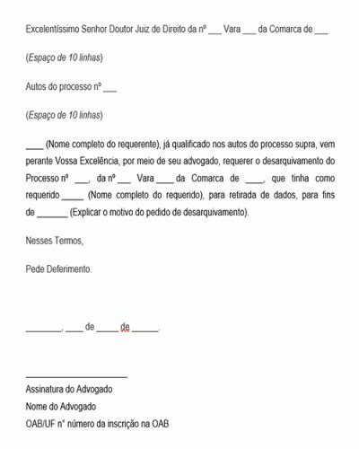 Referência para uma Petição Ação de Requerimento para Desarquivamento