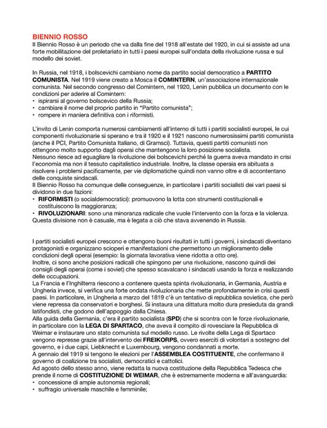 Biennio Rosso appunti storia BIENNIO ROSSO Il Biennio Rosso è un