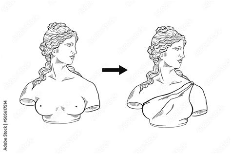 Greek Gods Naked Breast Antique Statue Ancient Sculpture Line Art Set