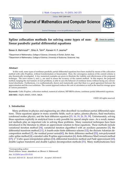 pdf spline collocation methods for solving some types of non linear parabolic partial
