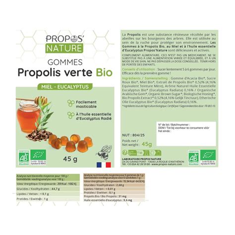 Gommes Propolis Verte Bio Miel Certifi Es Ab G