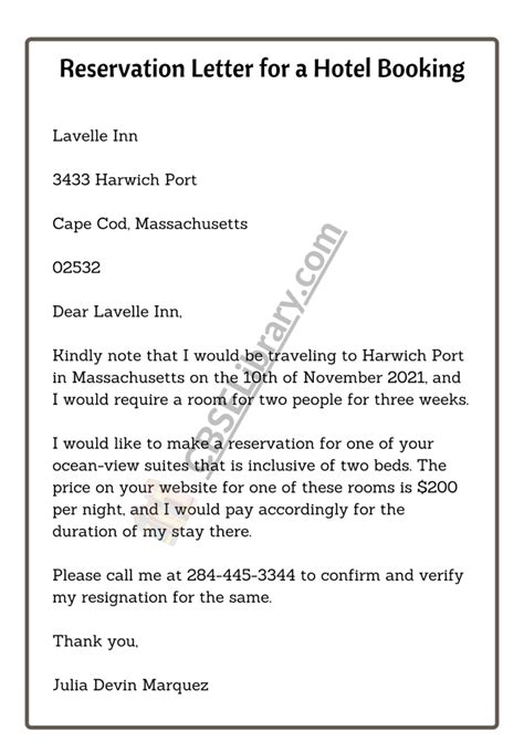 Sample Reservation Letters Format Examples And How To Write Sample
