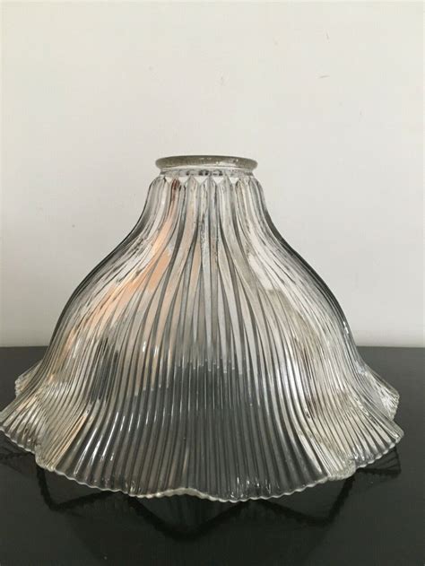 TULIPE HOLOPHANE ABAT JOUR VERRE JUPONNÉ SUSPENSION LAMPE ANCIENNE