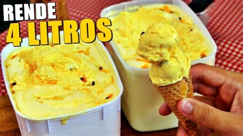SORVETE CASEIRO DE MARACUJÁ SUPER CREMOSO E RENDE MUITO