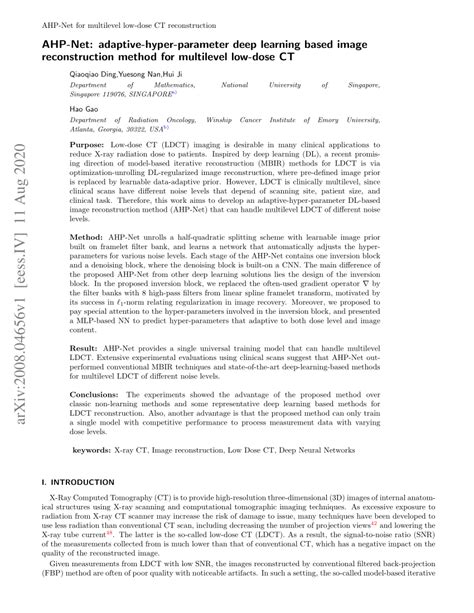 pdf ahp net adaptive hyper parameter deep learning based image reconstruction method for