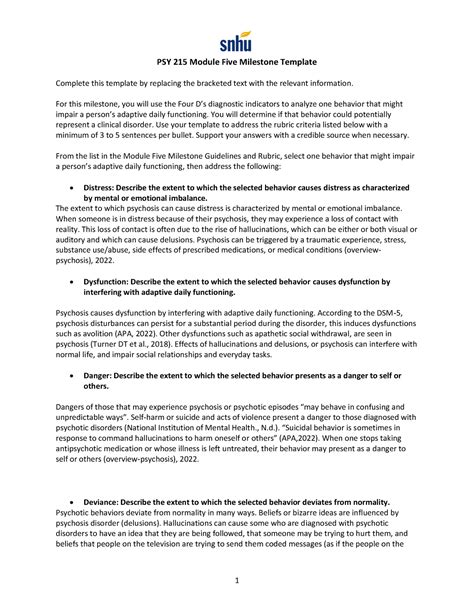 Psy Module Five Milestone Template Psy Module Five