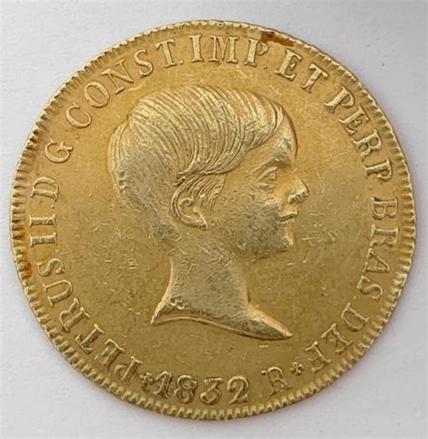 Moeda de ouro Brasil 6400 réis 1832 Rio peso 14 30gr