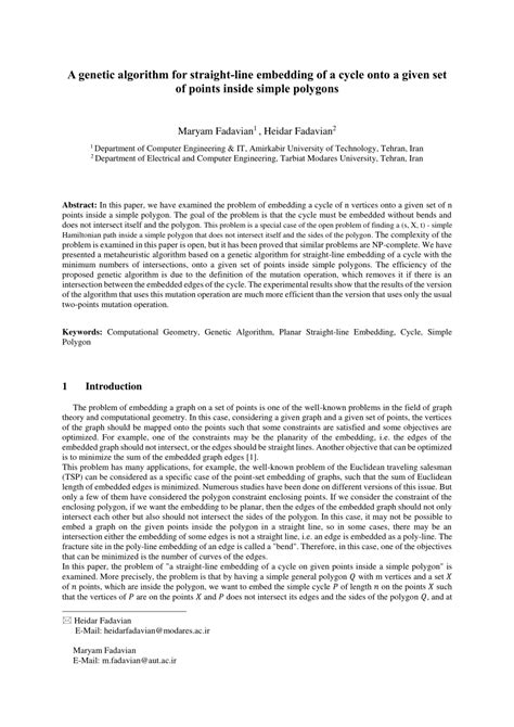 pdf a genetic algorithm for straight line embedding of a cycle onto a given set of points