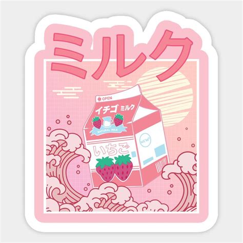 An Image Of Strawberry Milk Carton Sticker With Japanese Writing On The