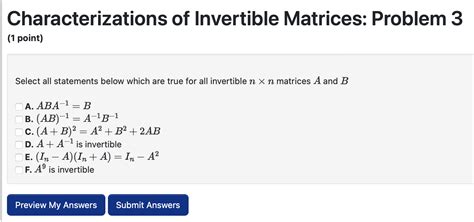 solved characterizations of invertible matrices problem 3