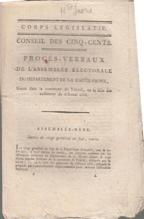 Corps L Gislatif Conseil Des Cinq Cents Proc S Verbaux De L Assembl E