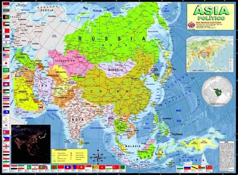 Poster Ásia Político 216 Continentes Políticos Mapas de ensino