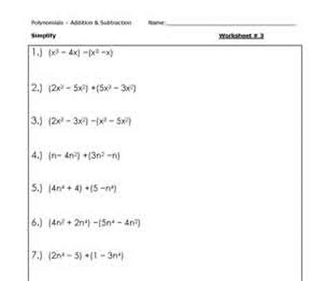 adding and subtracting polynomials worksheet