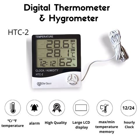 Jual HTC 2 Thermometer Hygrometer Ruangan Digital Jam 3 Display In