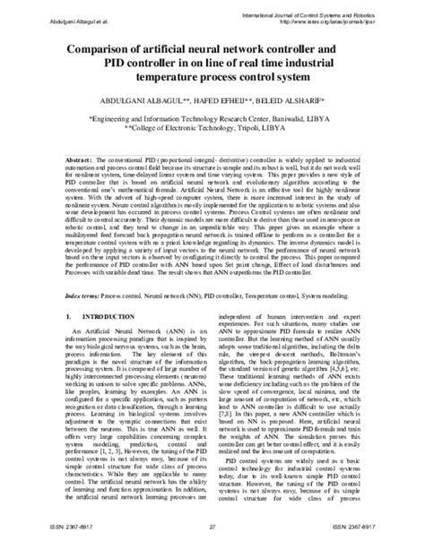 pdf comparison of artificial neural network controller and pid controller in on line of real