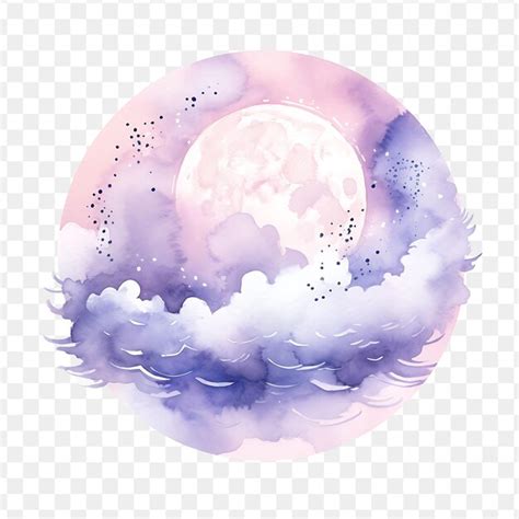 Una Pintura En Acuarela De Una Luna Y Nubes Con Una Luna Llena En El