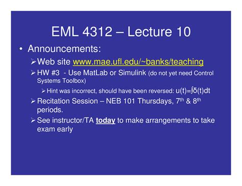 state space representation lecture slides eml 4312 docsity