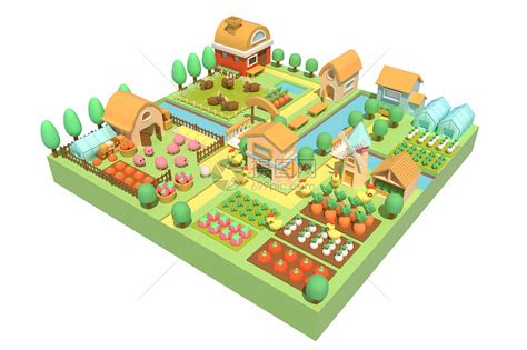 橘色C4D农场农村养殖种植发展插画图片下载 正版图片402187327 摄图网