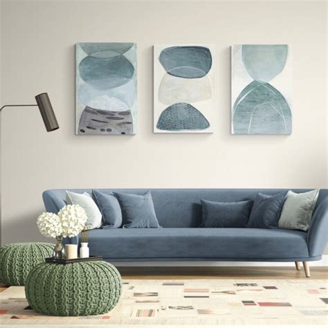 Juego De 3 Lienzos Abstractos Blue Overlay