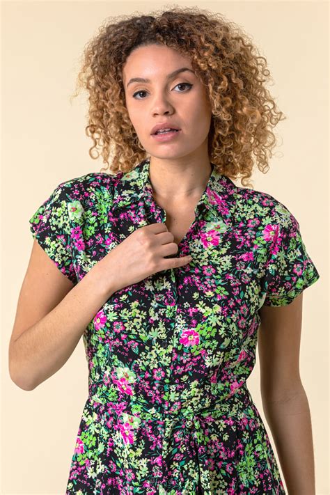 Contrast Floral Print Shirt Dress In Pink Roman Originals UK