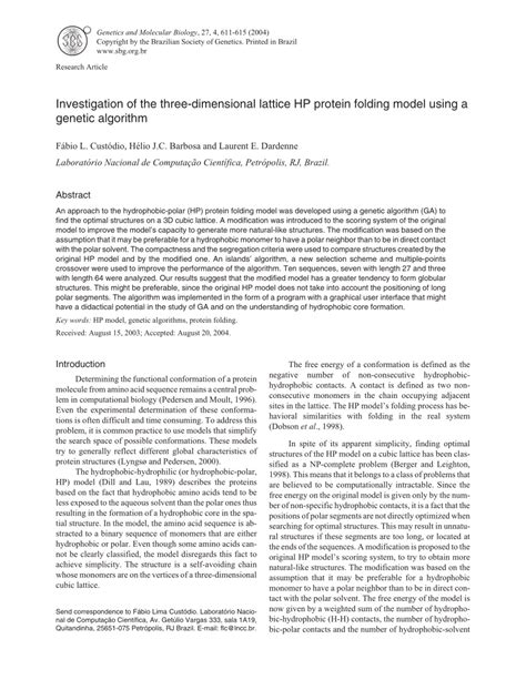 pdf investigation of the three dimensional lattice hp protein folding model using a genetic